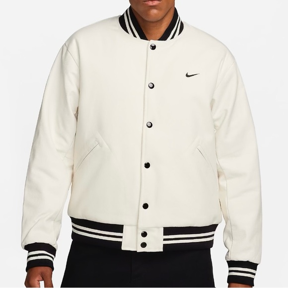 Nike | Jackets & Coats | Nike Sportswear Wool Leather Cream Bomber ...